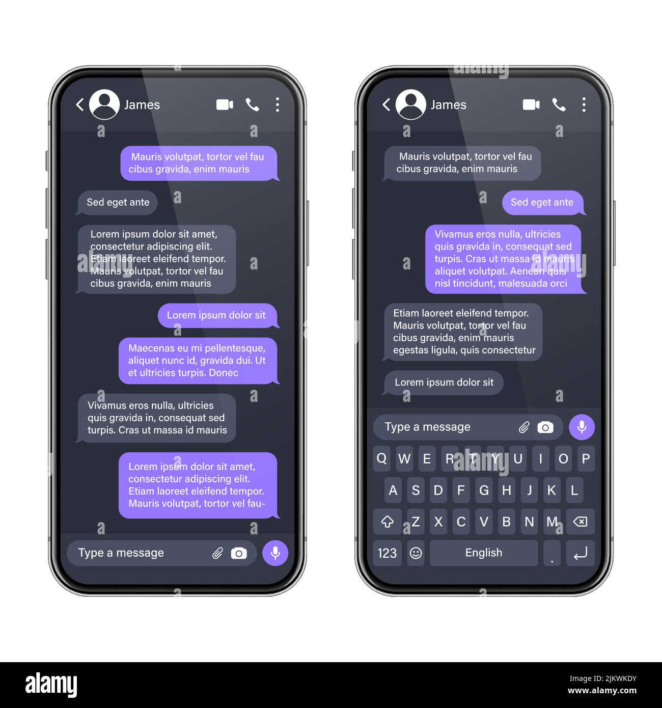 Realistic smartphone with messaging app. SMS text frame. Conversation ...