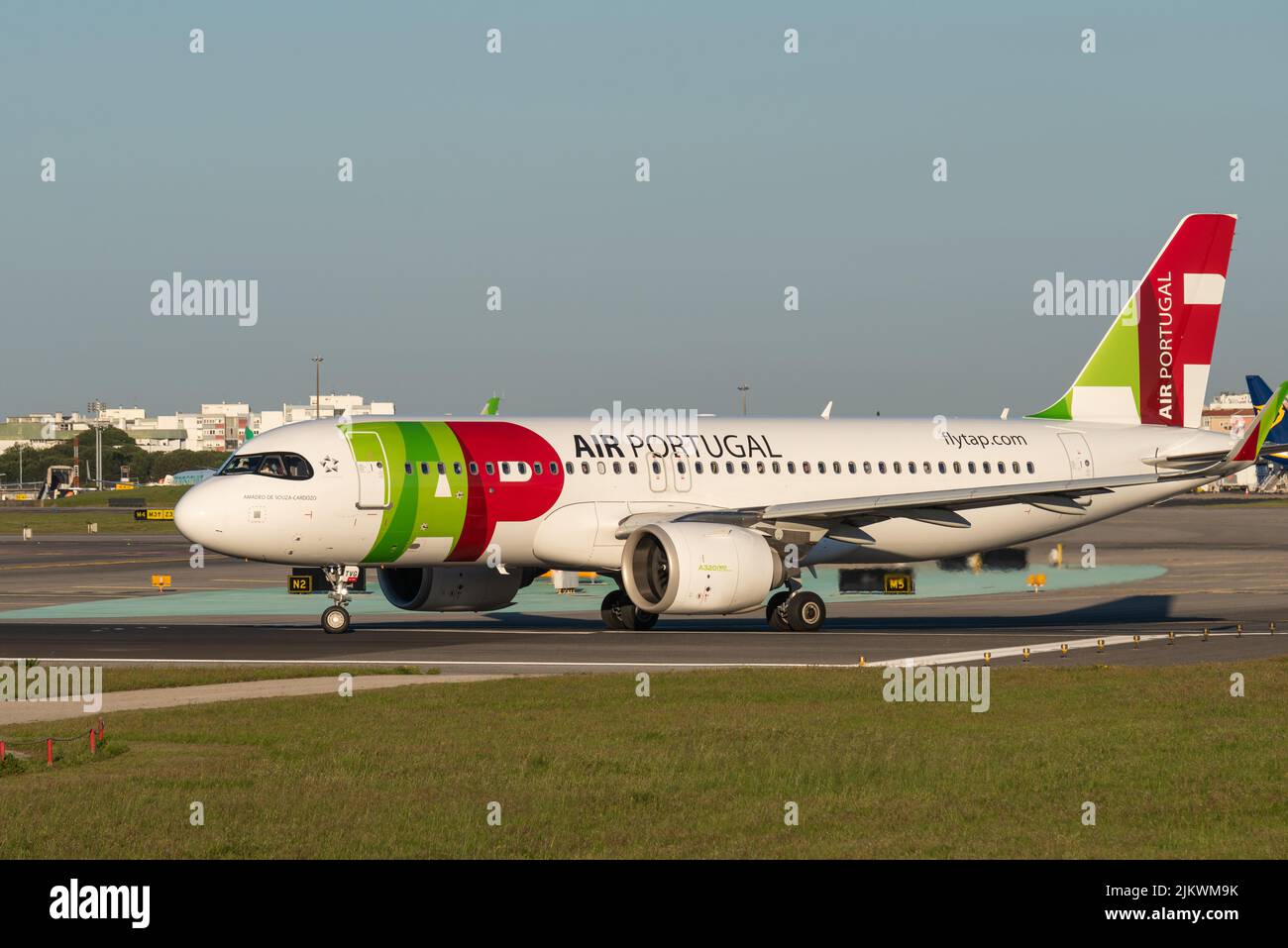 The Airbus A320neo of TAP Air Portugal company awaiting orders to take ...