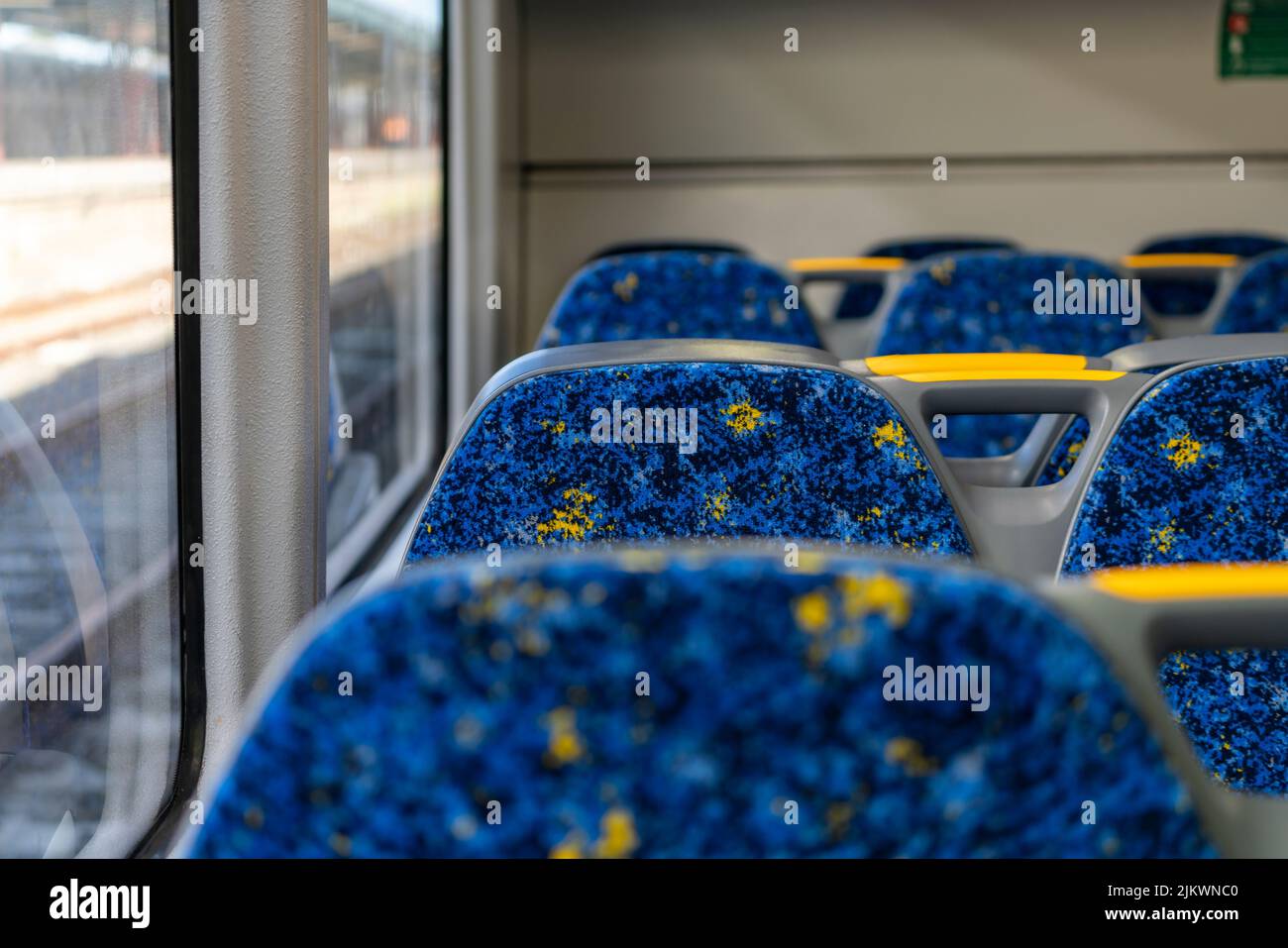 The blue chairs in the train in one of train stations of Sydney Stock ...