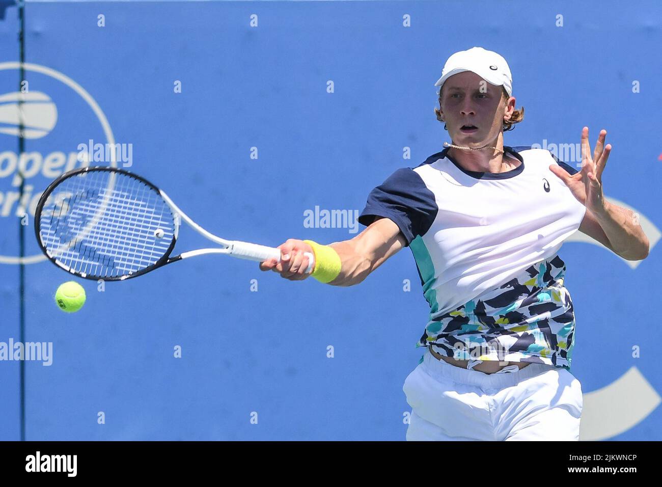 Washington, D.C, USA. 3rd Aug, 2022. EMIL RUUSUVUORI hits a forehand during his match against ...