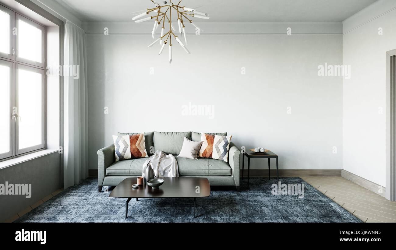 Home themed living room decoration with sofa Stock Photo - Alamy