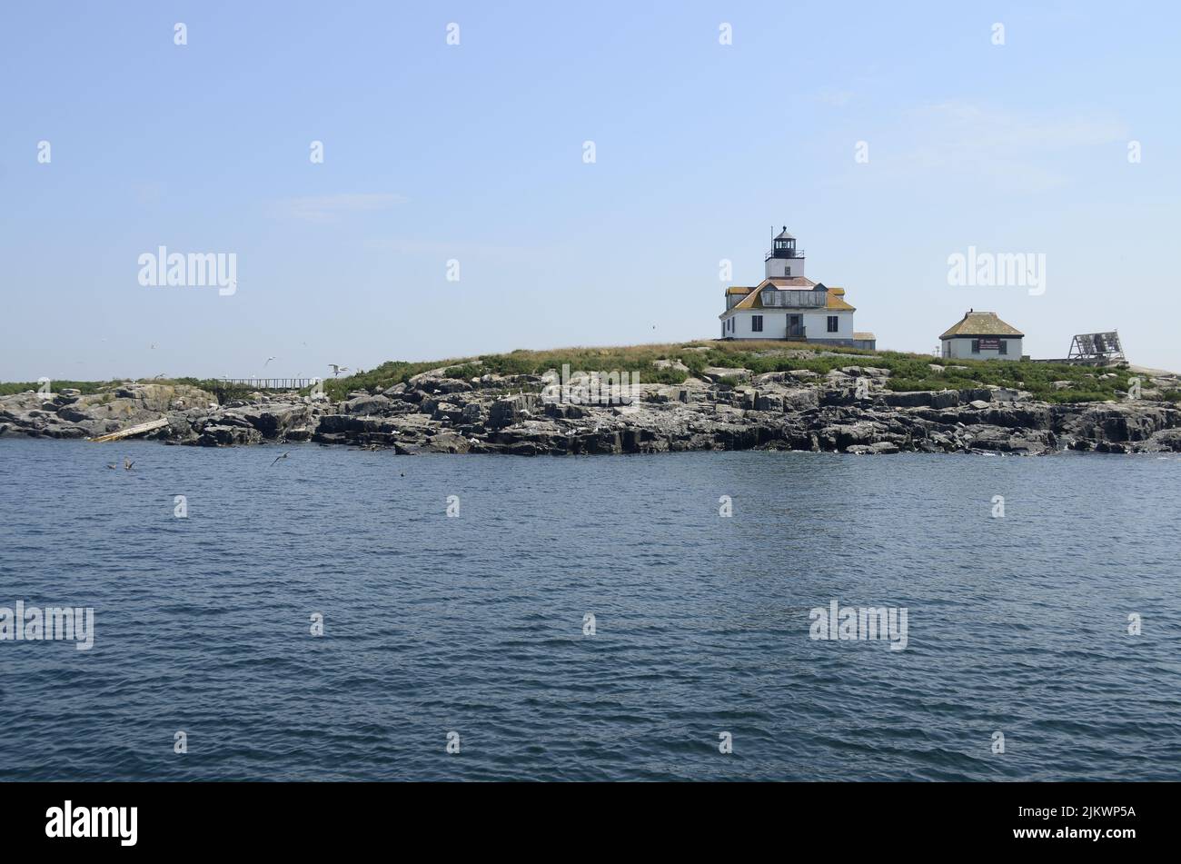 The blue sky over Egg Rock Lighthouse in Winter Harbor, Maine Stock ...