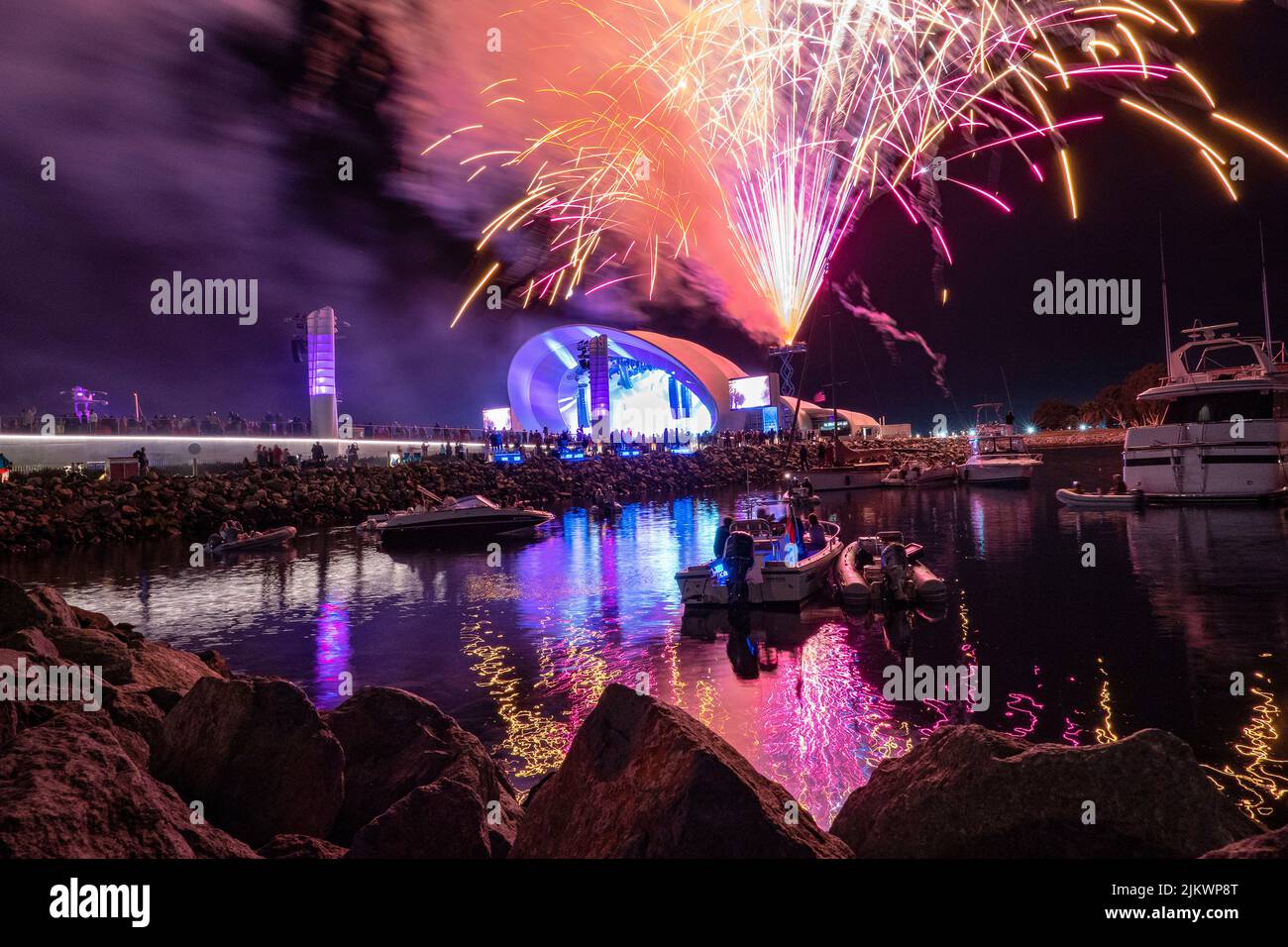 August 2, 2022, San Diego, California, USA: Fans in boats watch as ...