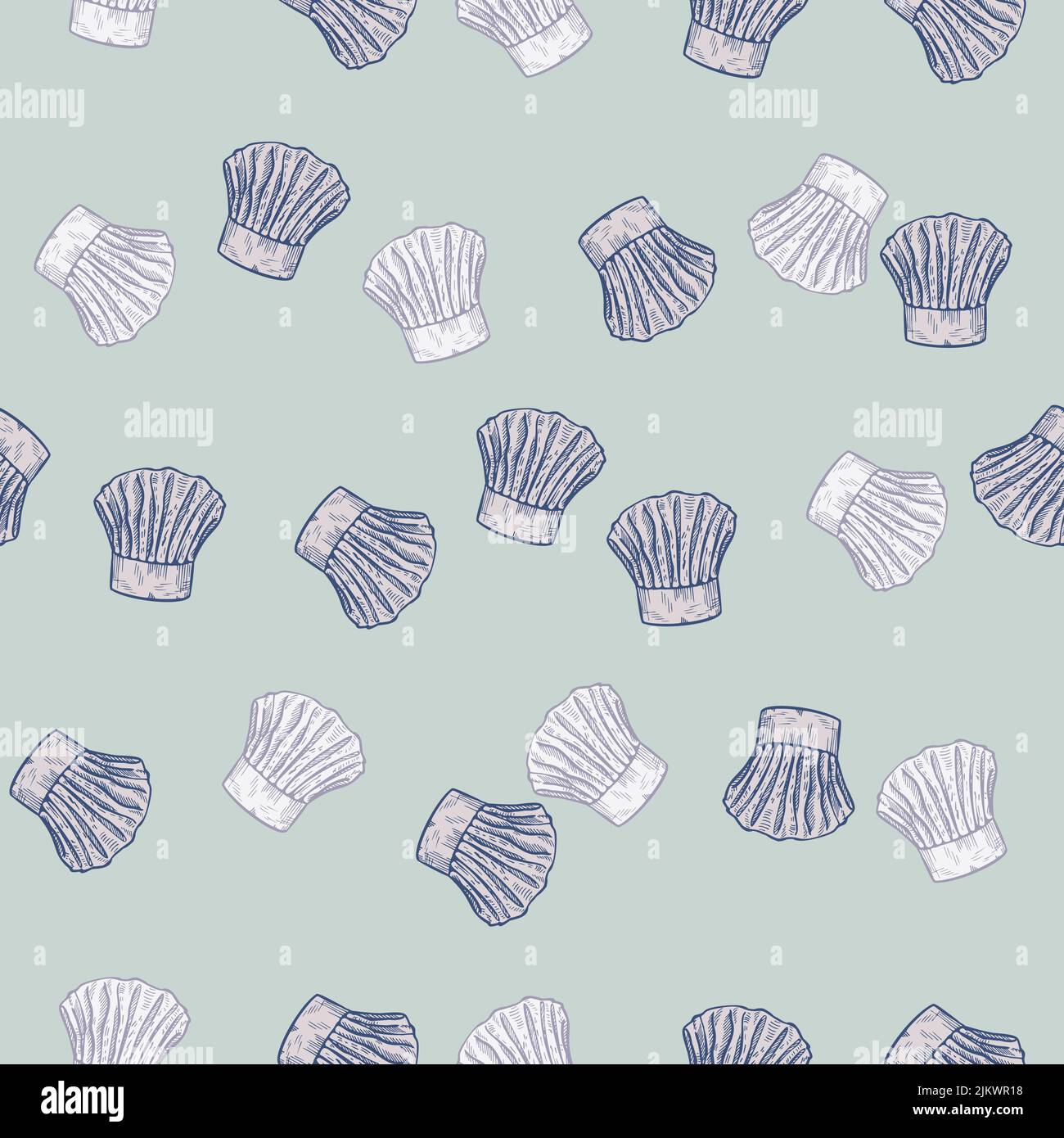 Chef hat engraved seamless pattern. Kitchen traditional element for ...
