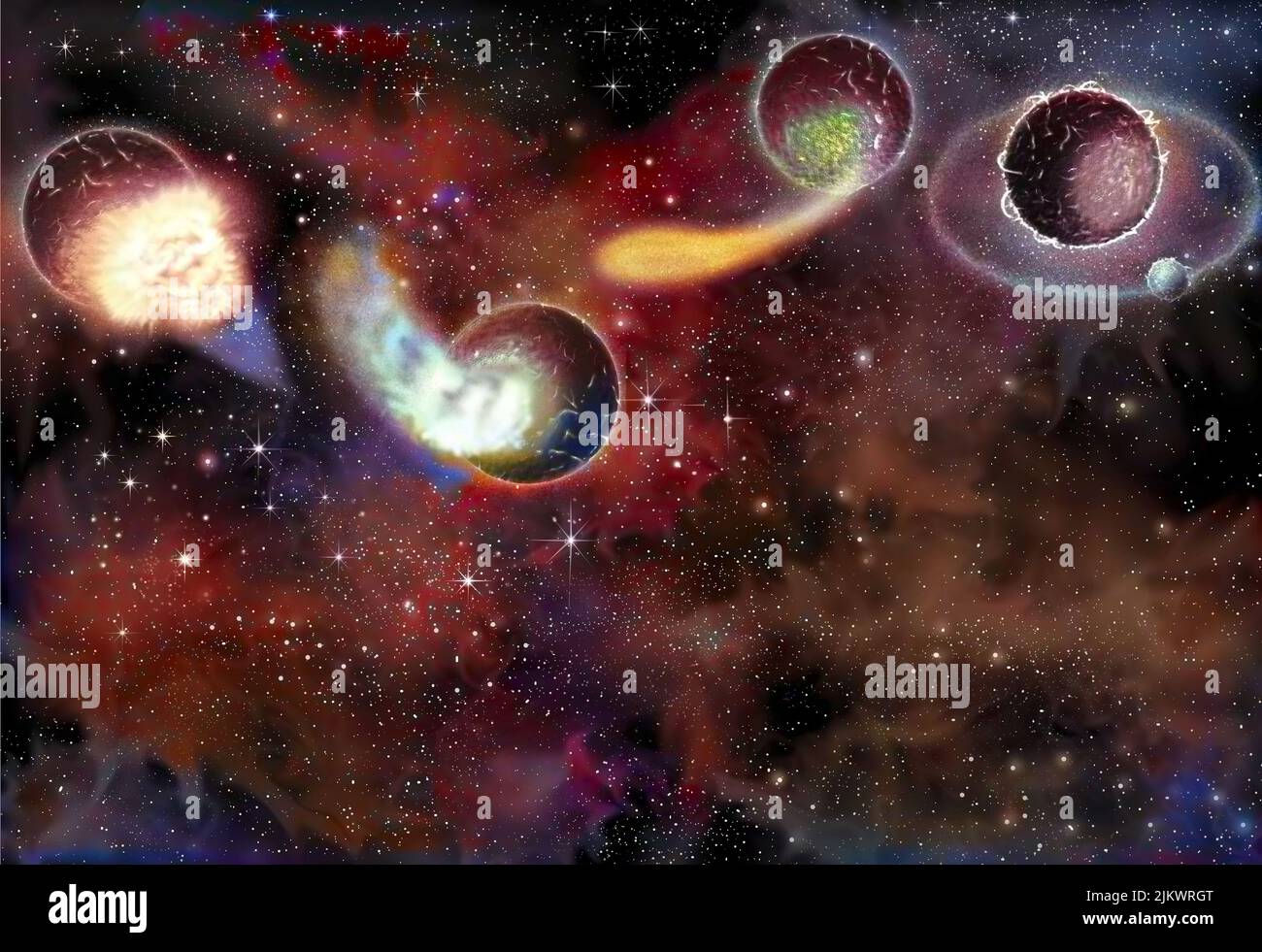 Moon (formation), stage 4 to 7: fallen debris, reflow of nuclei, matter ...