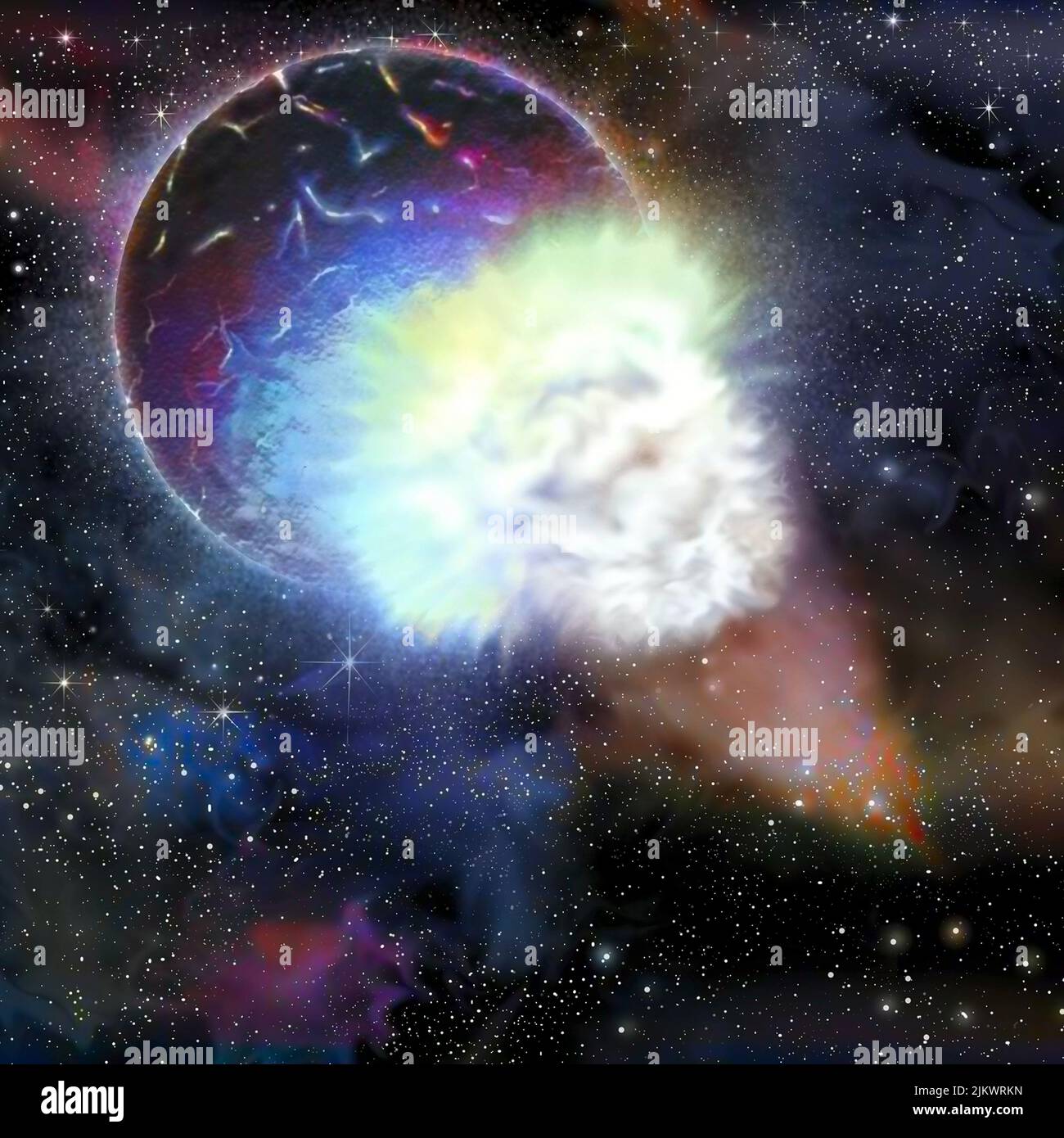 Moon (formation) stage 4: The collected debris falls back to Earth ...