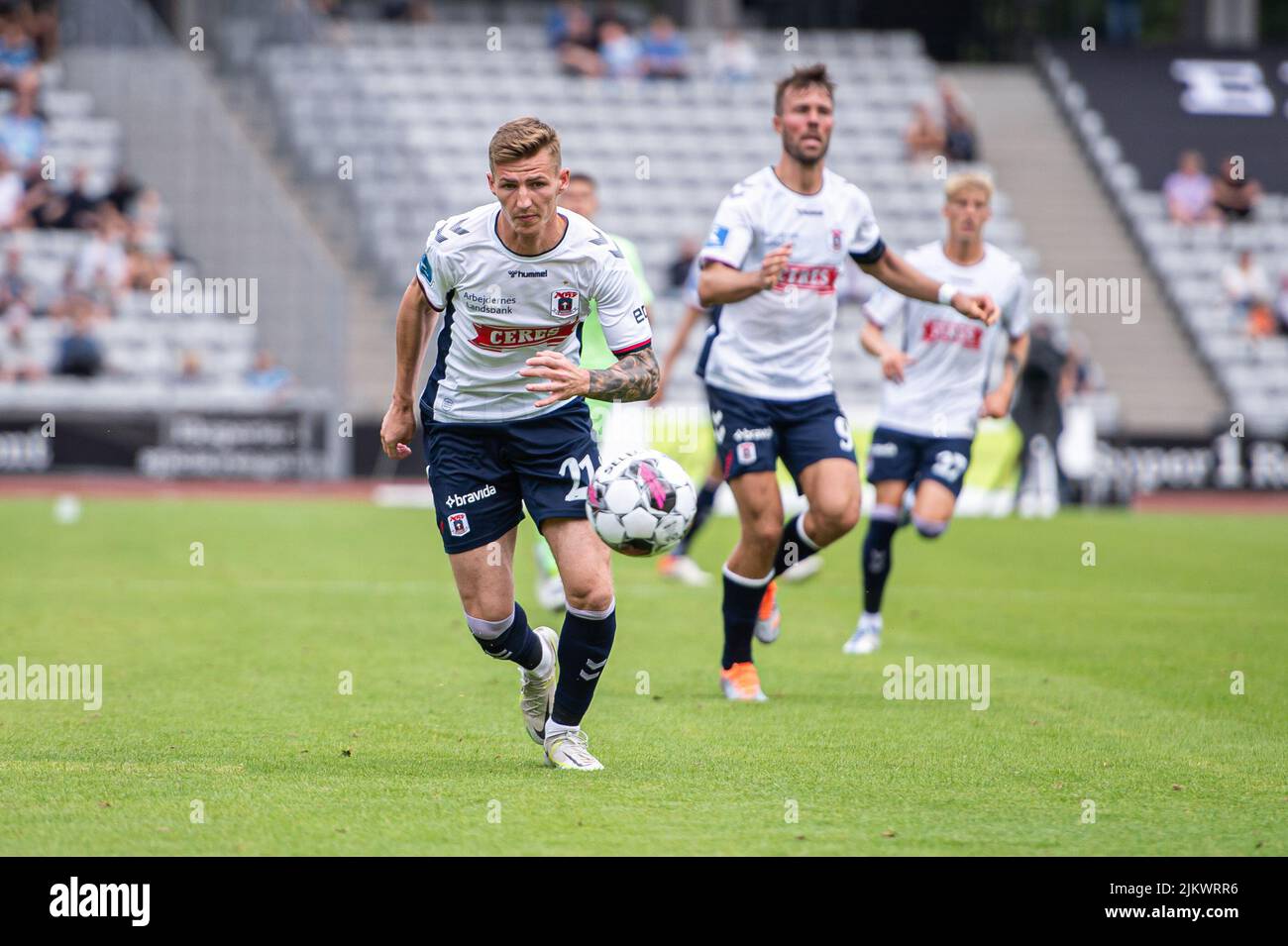 Aarhus, Denmark. 31st, July 2022. Dawid Kurminowski (21) of AGF seen during the 3F Superliga ...