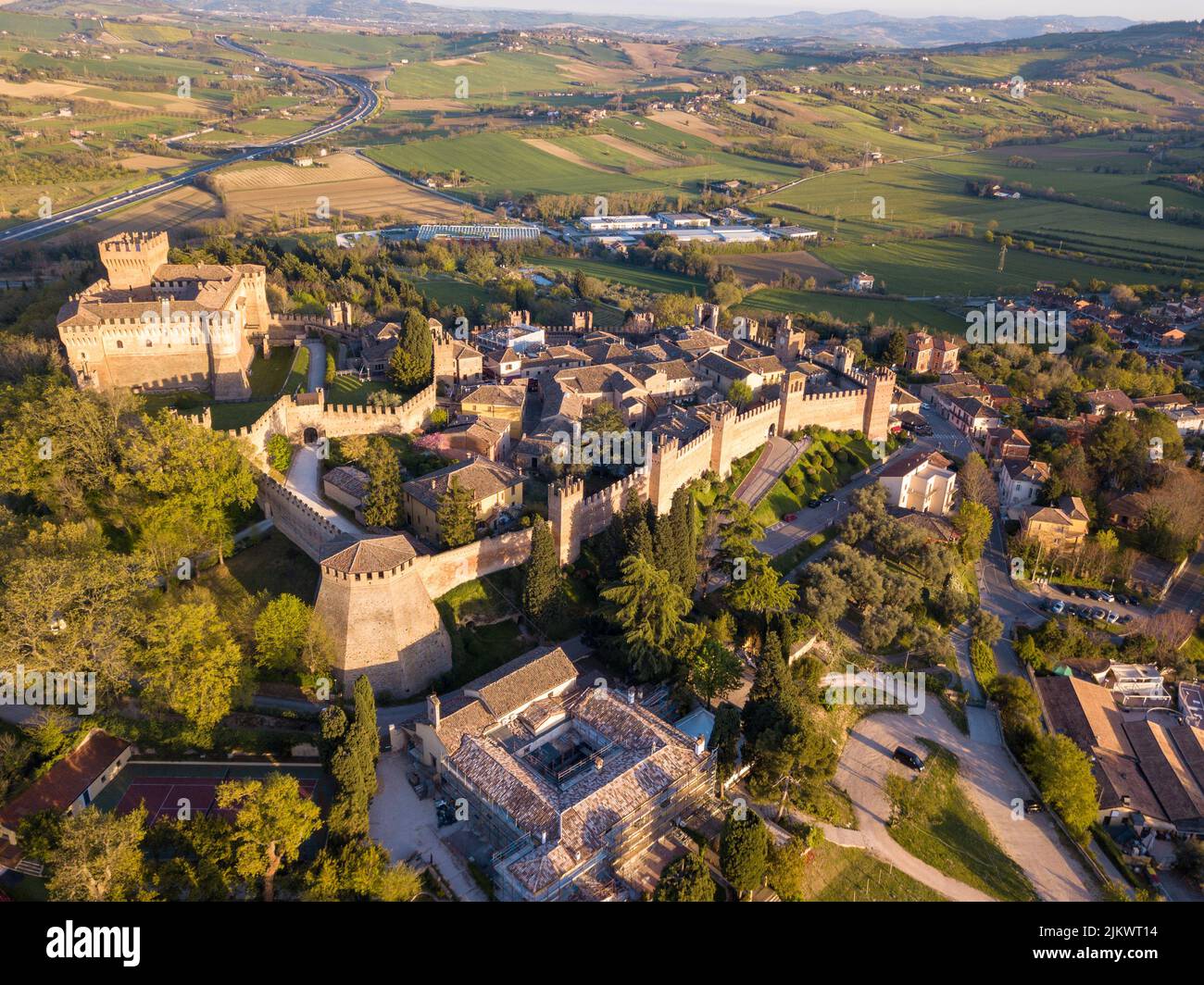 aerial view of the medieval village of Gradara in the province of ...