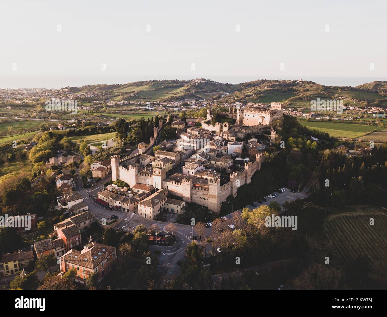 aerial view of the medieval village of Gradara in the province of ...