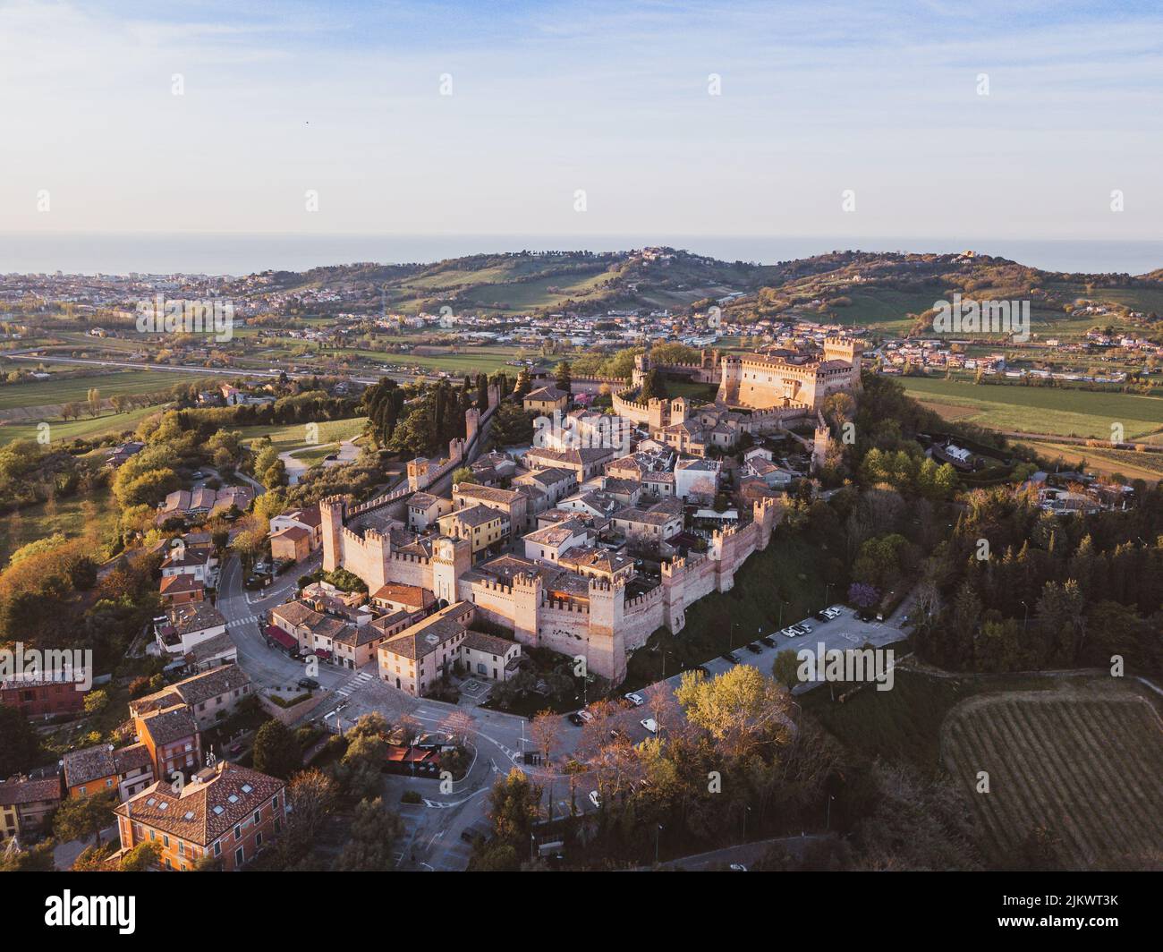 aerial view of the medieval village of Gradara in the province of ...