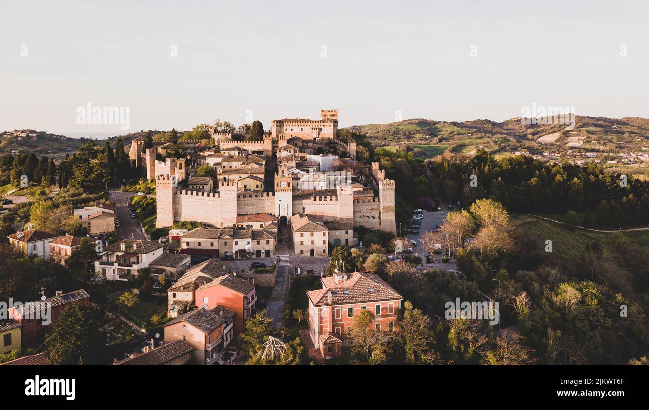 aerial view of the medieval village of Gradara in the province of ...