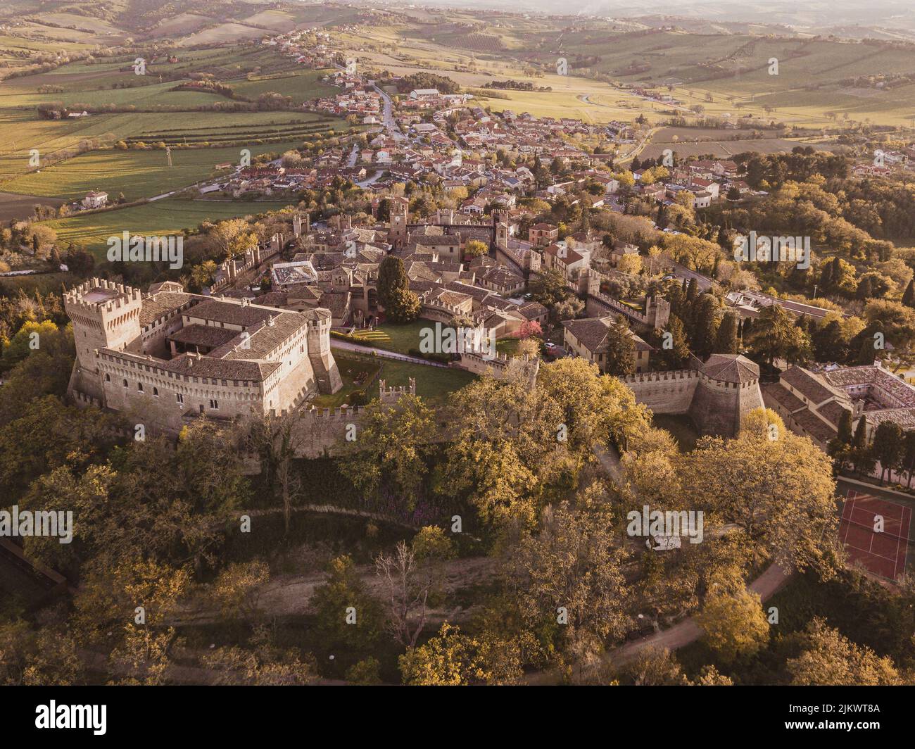 aerial view of the medieval village of Gradara in the province of ...