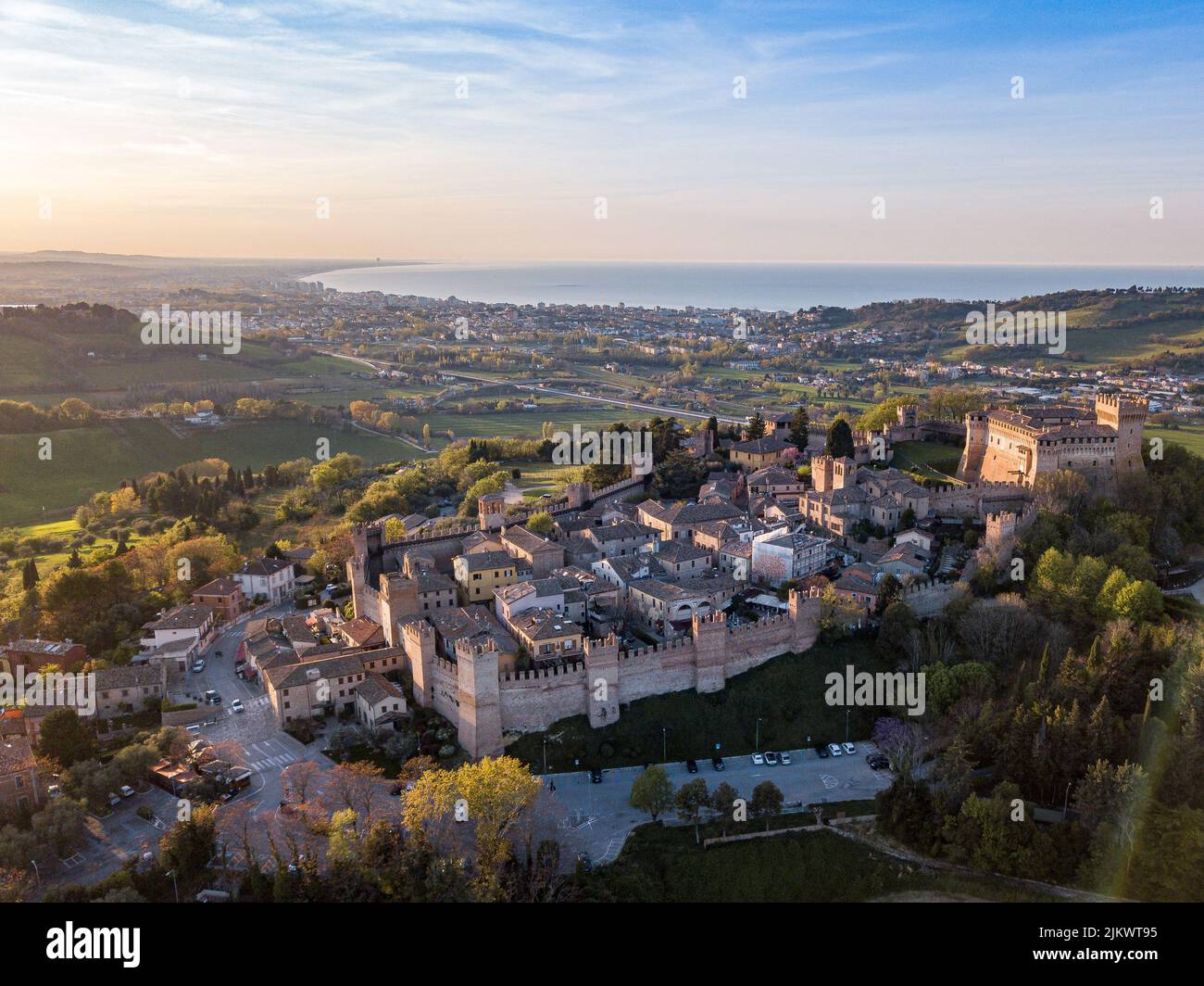 aerial view of the medieval village of Gradara in the province of ...
