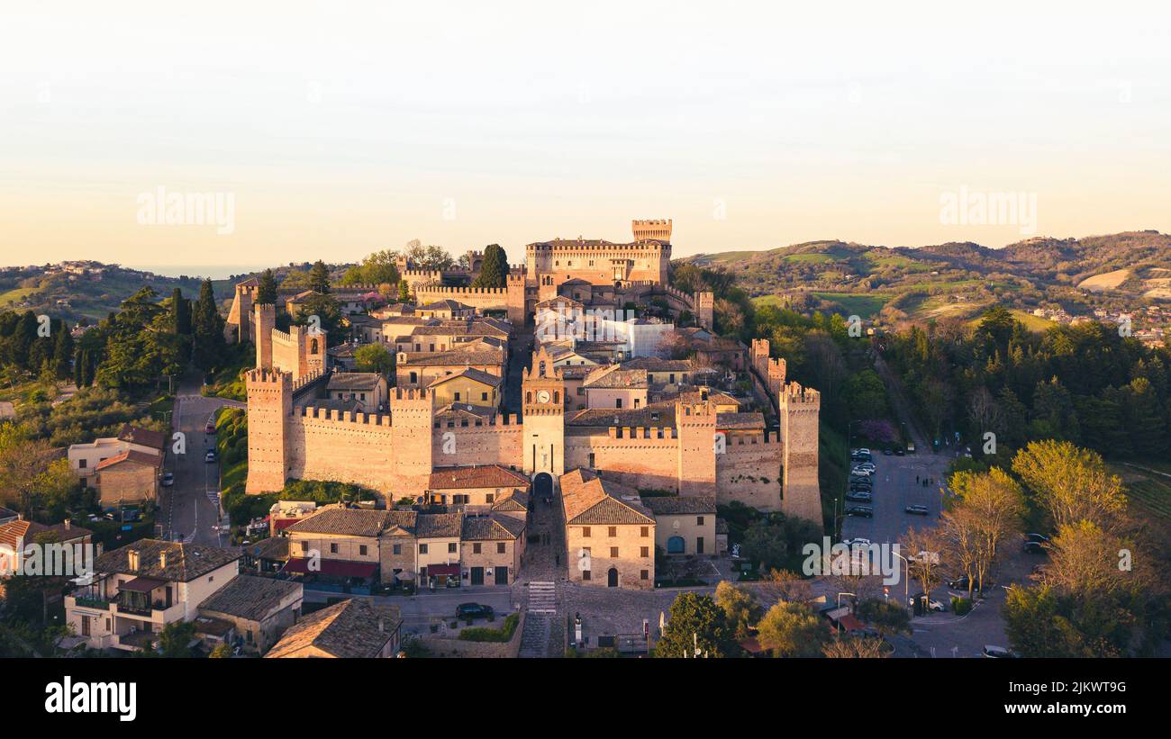aerial view of the medieval village of Gradara in the province of ...