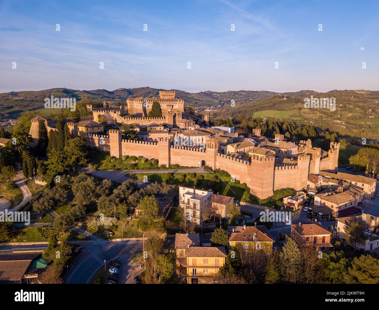 aerial view of the medieval village of Gradara in the province of ...