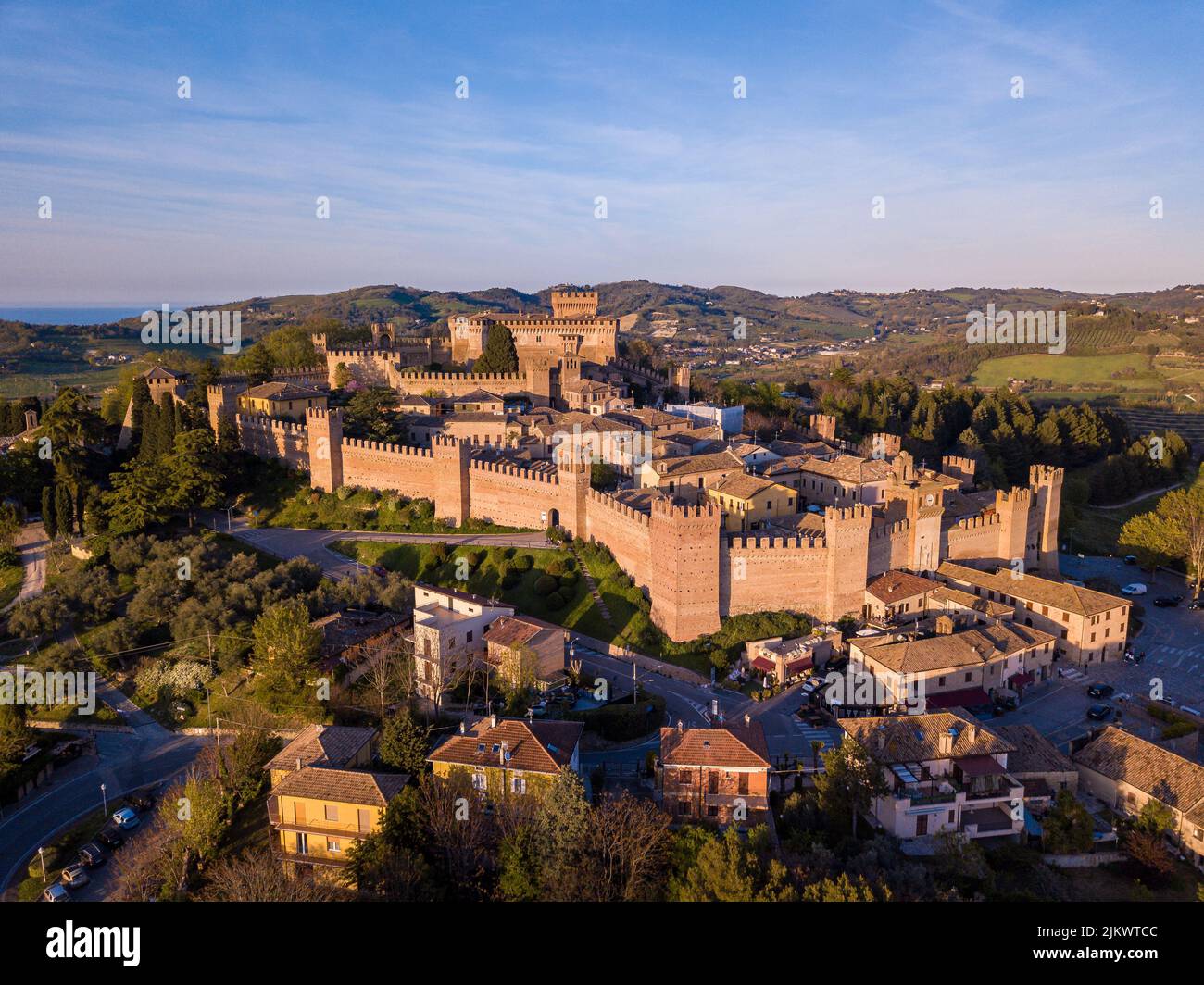 aerial view of the medieval village of Gradara in the province of ...