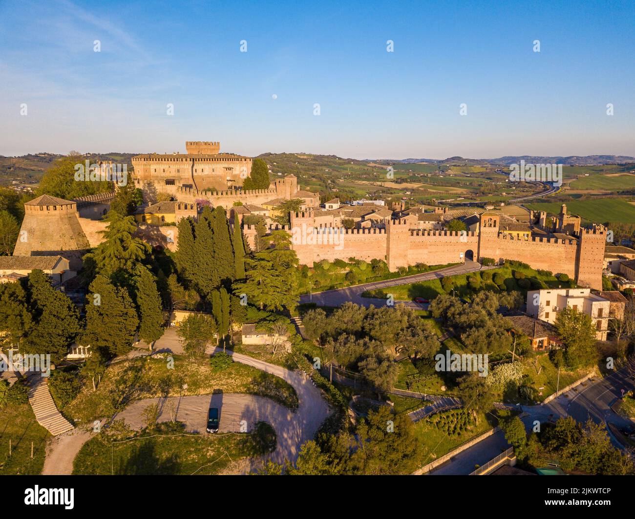 aerial view of the medieval village of Gradara in the province of ...