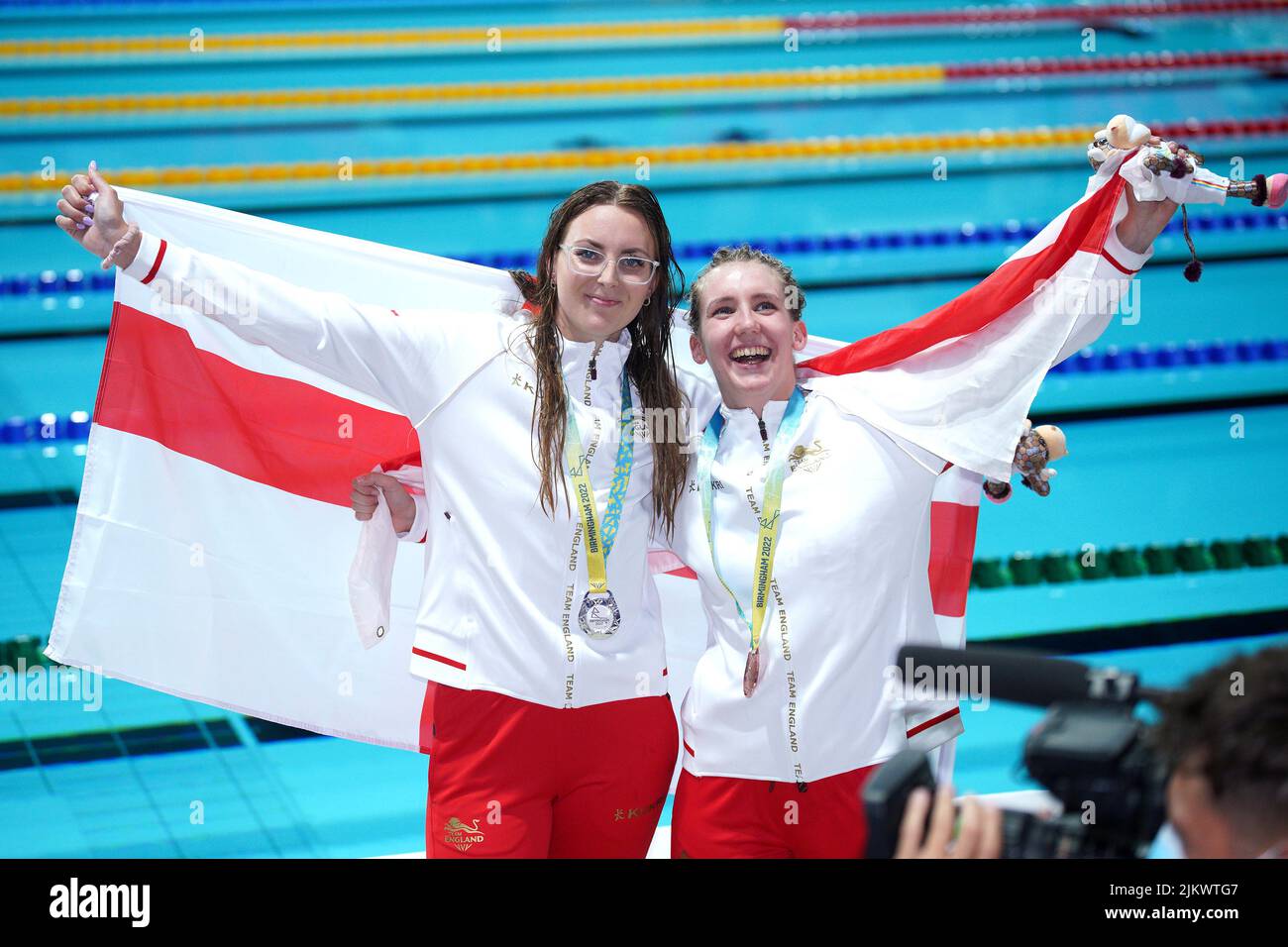 England's Jessica-Jane Applegate (left) with the silver medal and ...