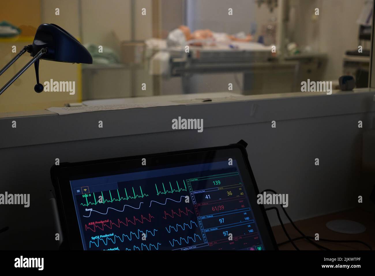 Control room of the pediatric resuscitation simulation course Stock ...