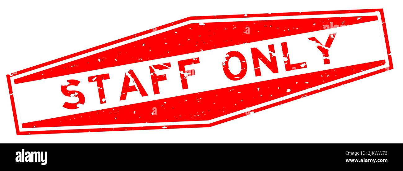 Grunge red staff only word hexagon rubber seal stamp on white ...