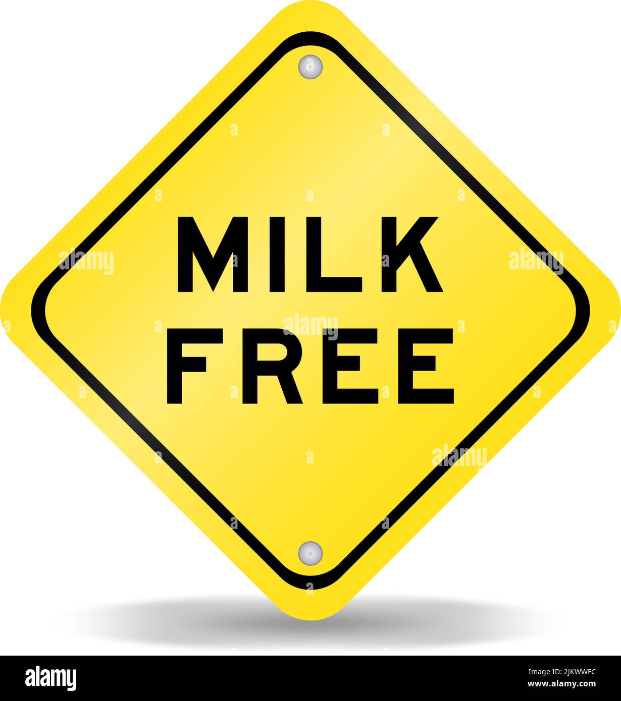 Yellow color transportation sign with word milk free on white ...