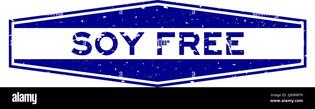 Grunge blue soy free word hexagon rubber seal stamp on white background ...