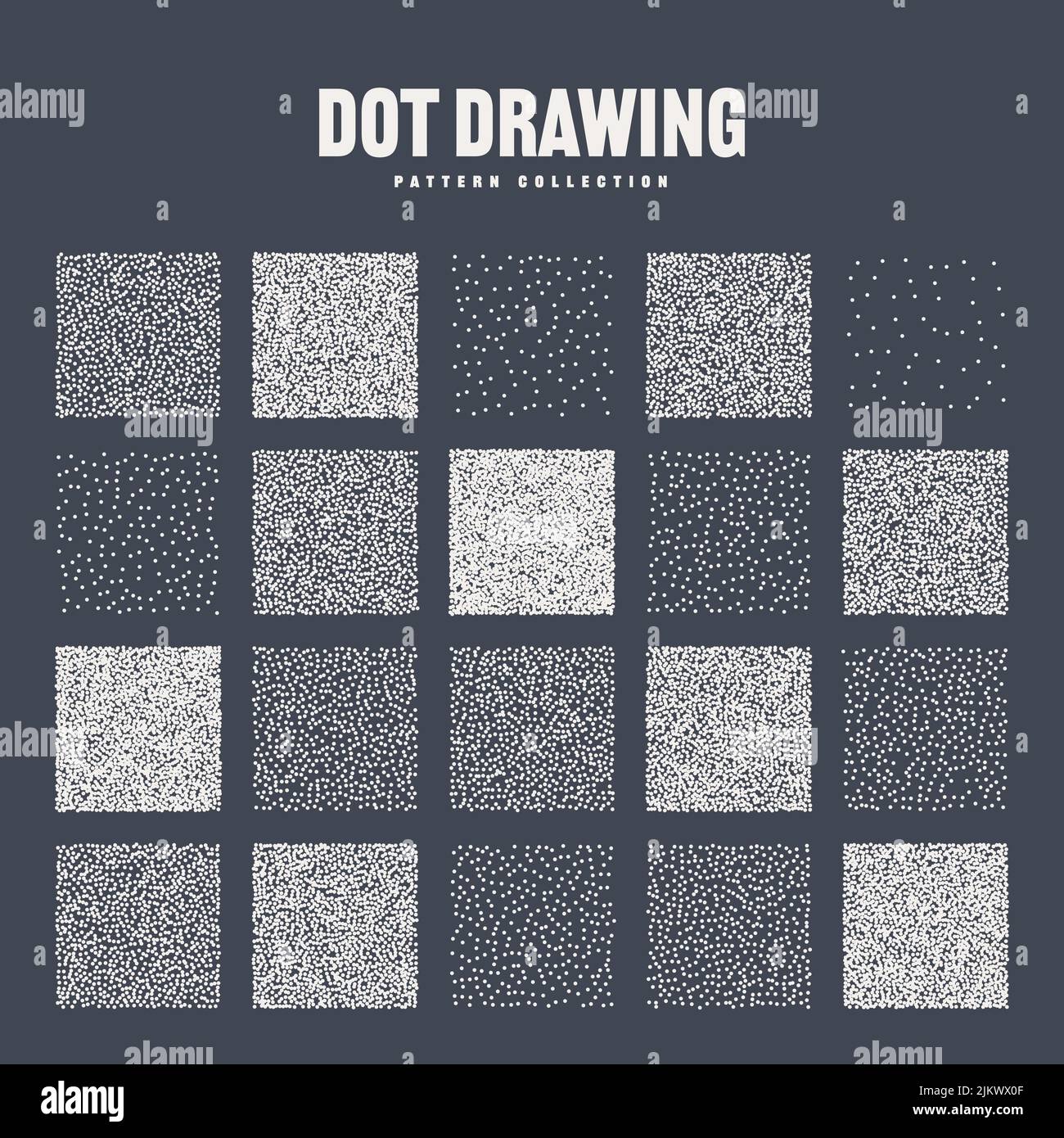 Square shaped dotted objects, stipple elements. Stippling, dotwork ...