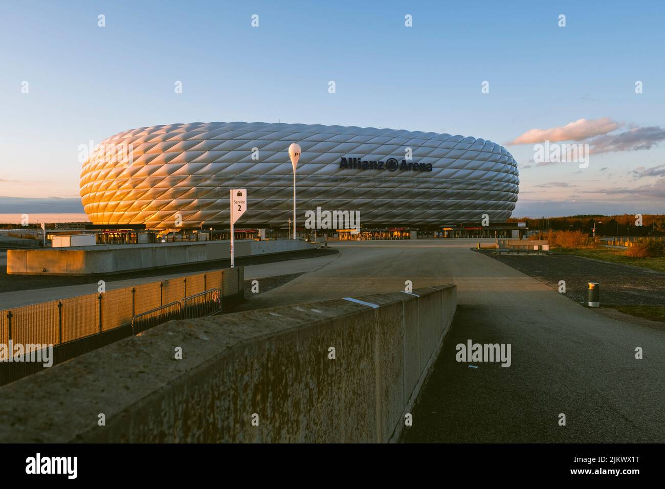 Allianz Arena at sunset. Allianz Arena in the evening. Allianz Arena ...