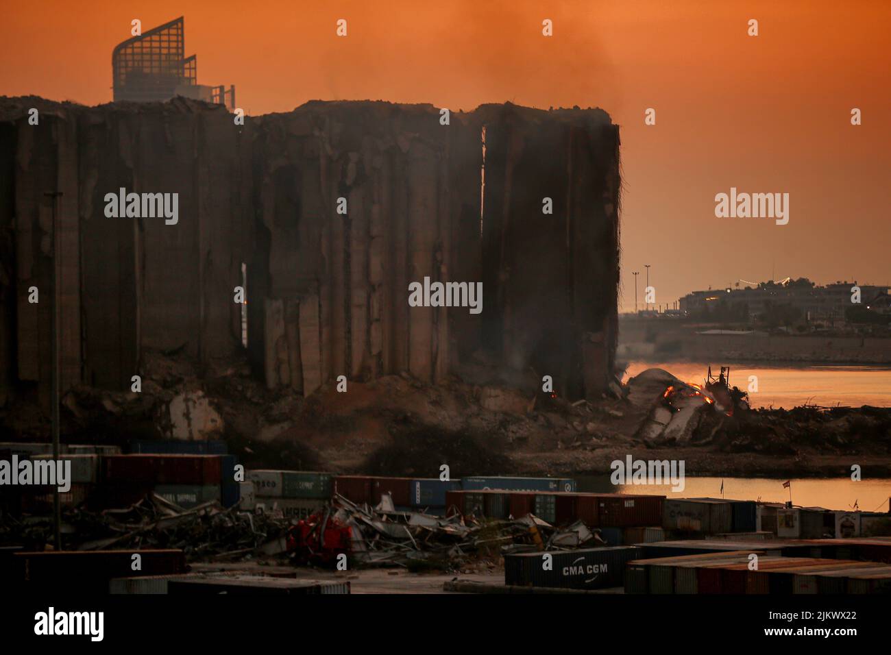 Beirut, Lebanon. 03rd Aug, 2022. Fire and smoke are seen billow from ...