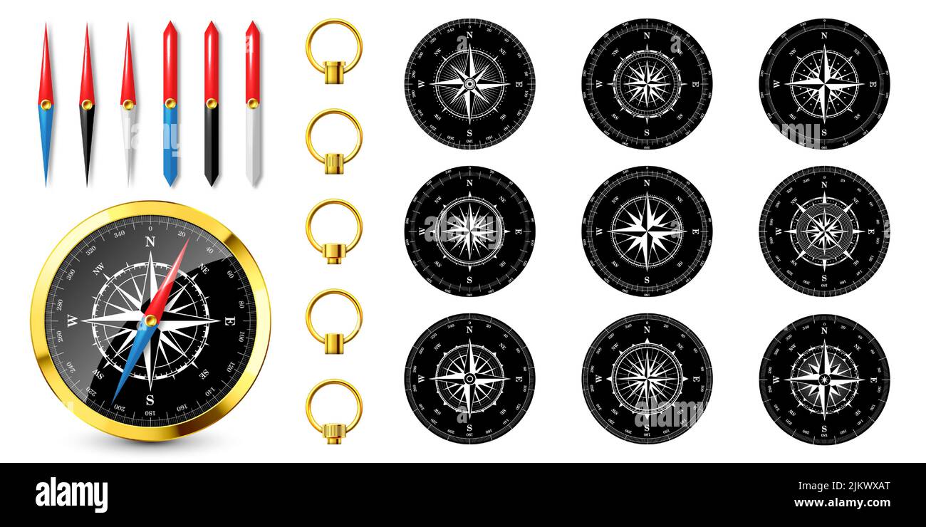 Realistic golden vintage compass with marine wind rose and cardinal ...