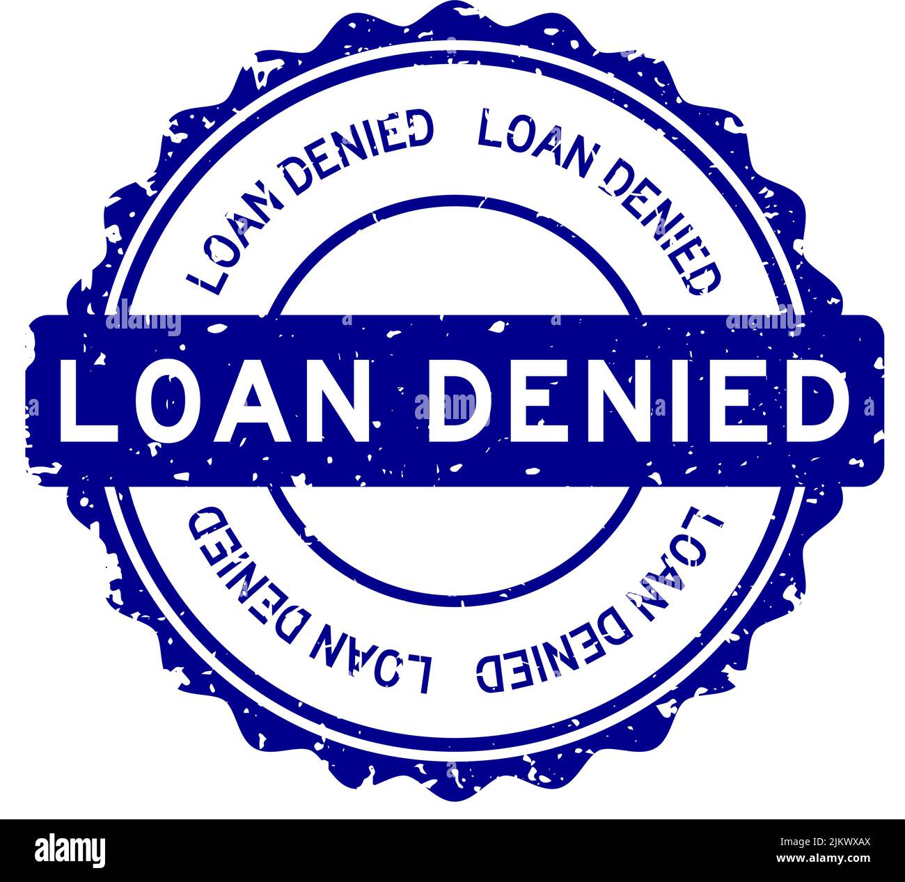 Grunge blue loan denied word round rubber seal stamp on white ...
