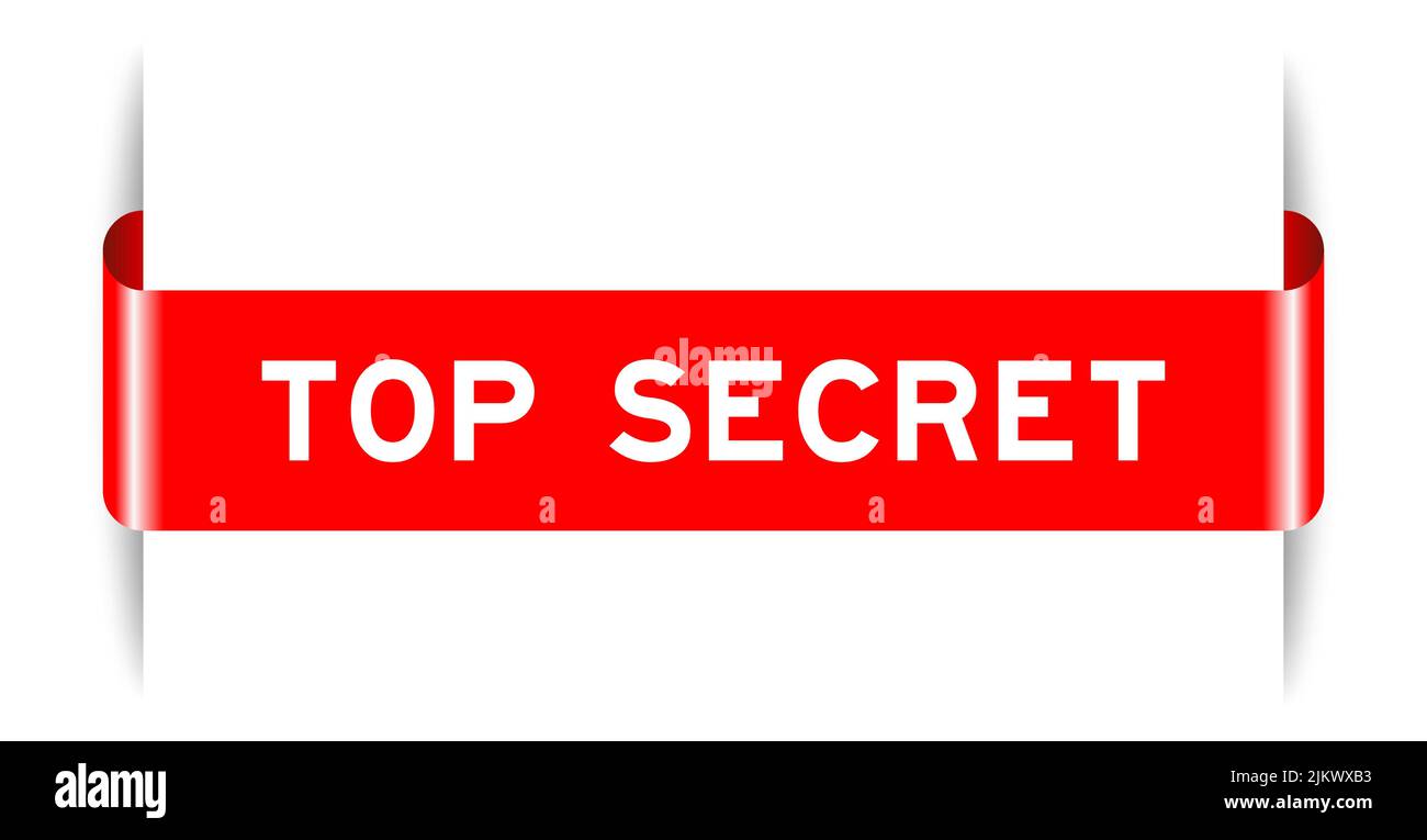 Red color inserted label banner with word top secret on white ...