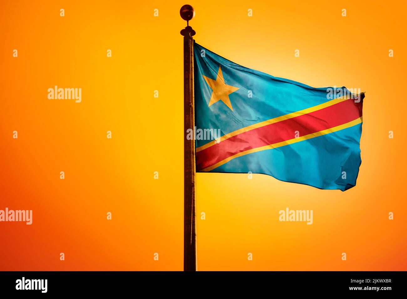 A digital illustration of the flag of Democratic Republic of the Congo ...