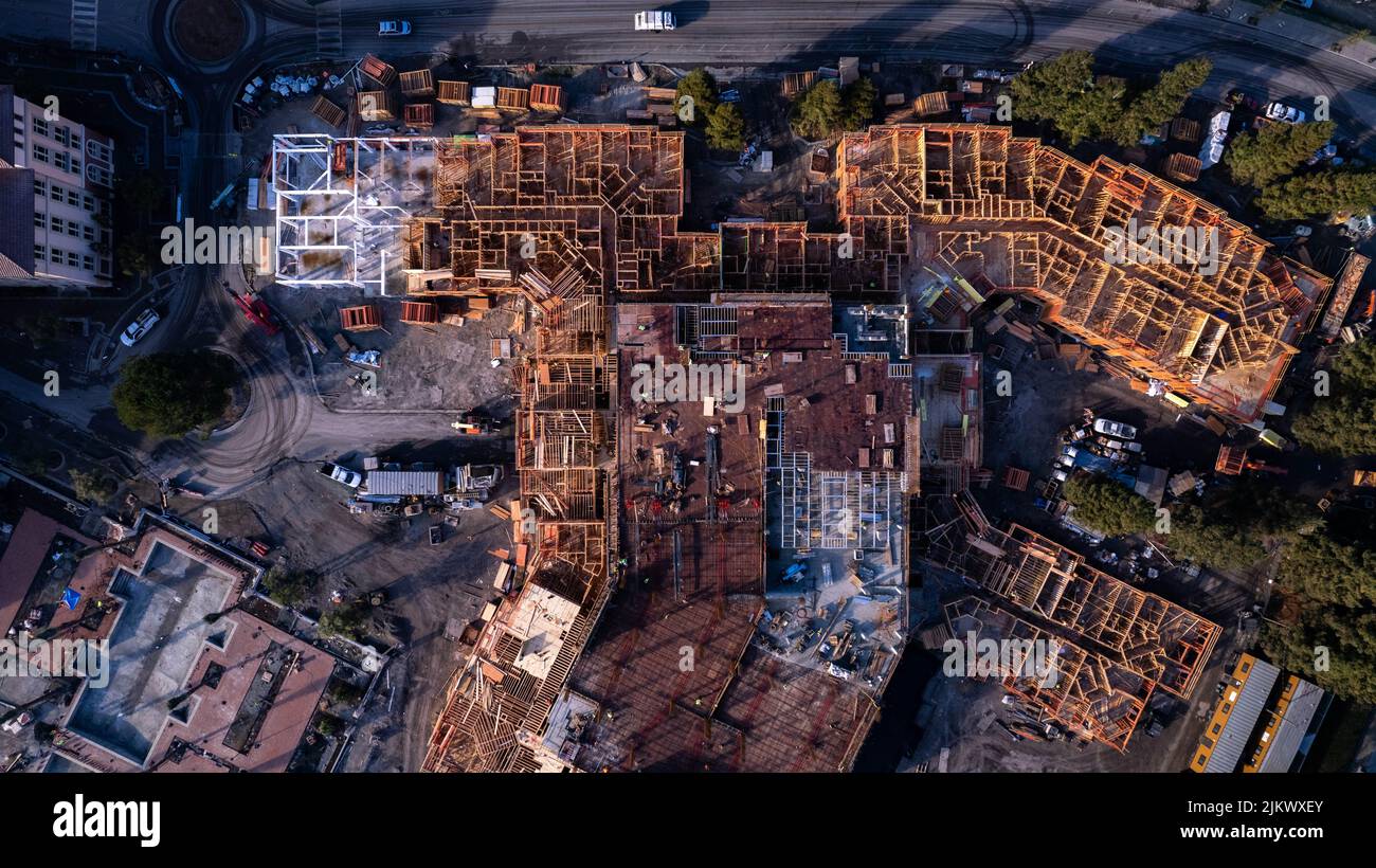 An aerial view of a construction site in Condos, Bay Area, Santa Clara ...
