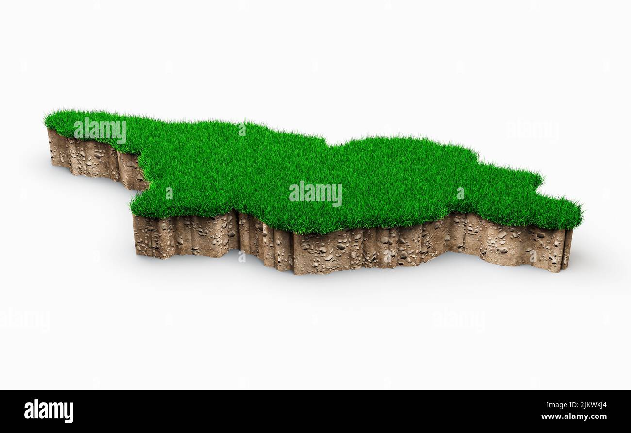 Georgia map soil land geology cross section with green grass 3d ...