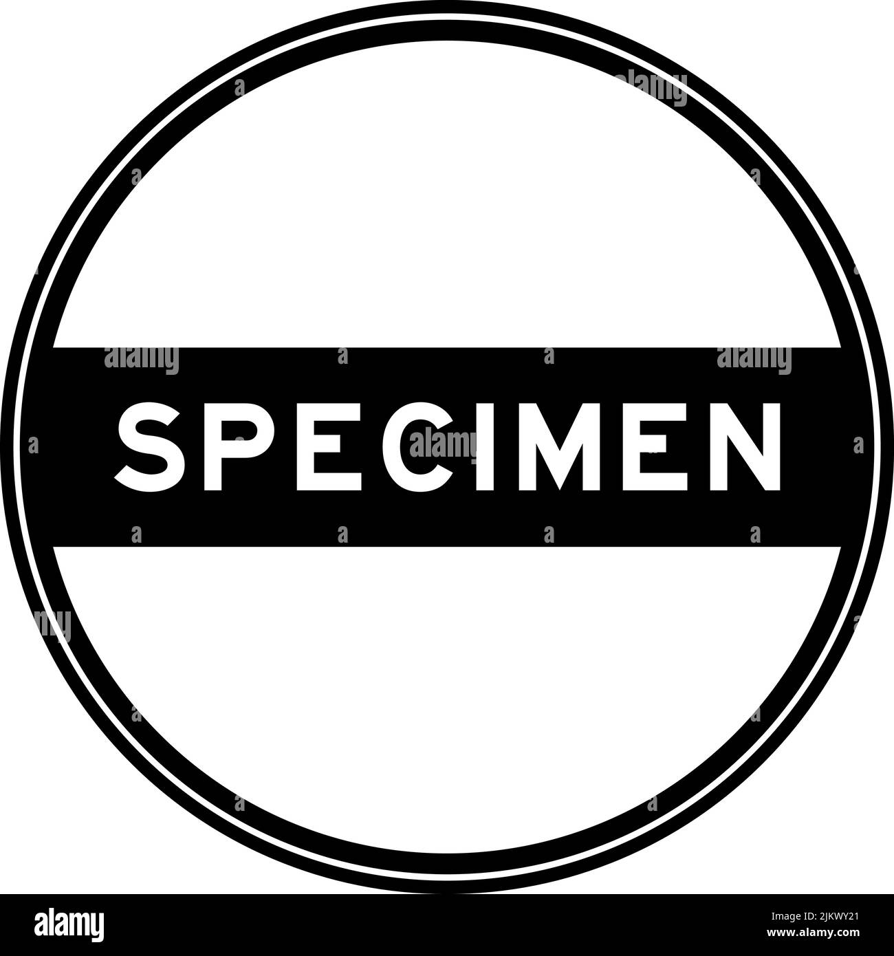 Black color round seal sticker in word specimen on white background ...