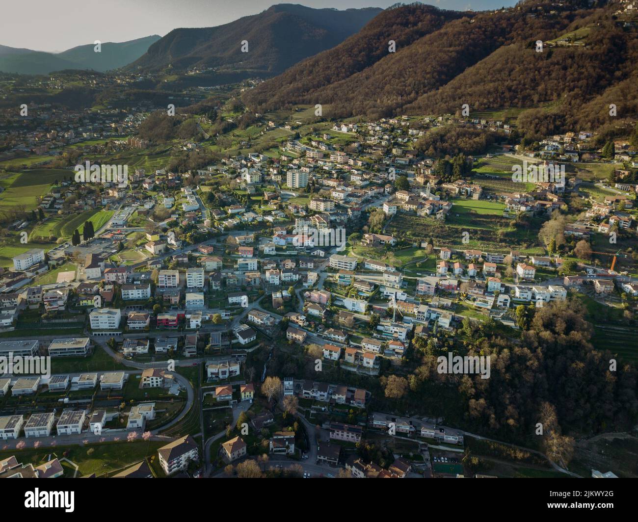An aerial view of Vacallo in Switzerland among beautiful hills Stock ...