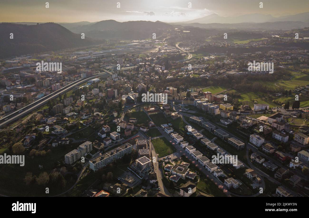 An aerial view of Vacallo, Morbio, Mendrisiotto, Chiasso, Balerna ...