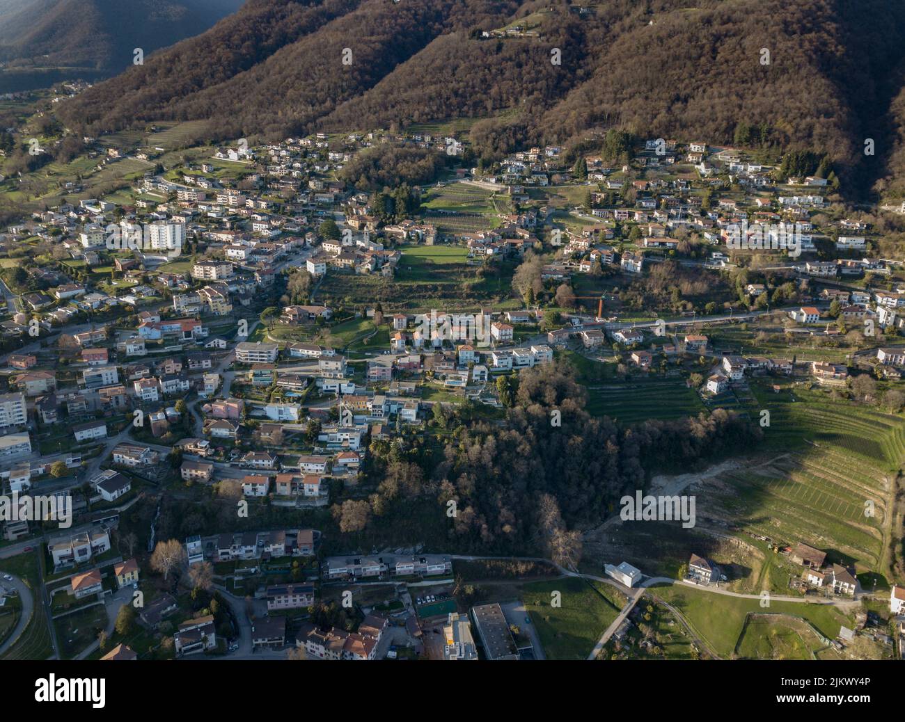 An aerial view of Vacallo, Morbio, Mendrisiotto, Chiasso, Balerna ...