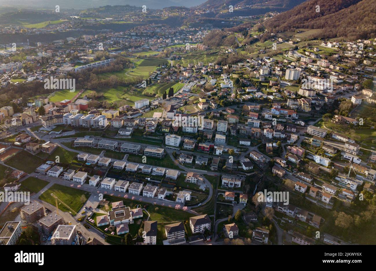 An aerial view of Vacallo, Morbio, Mendrisiotto, Chiasso, Balerna ...