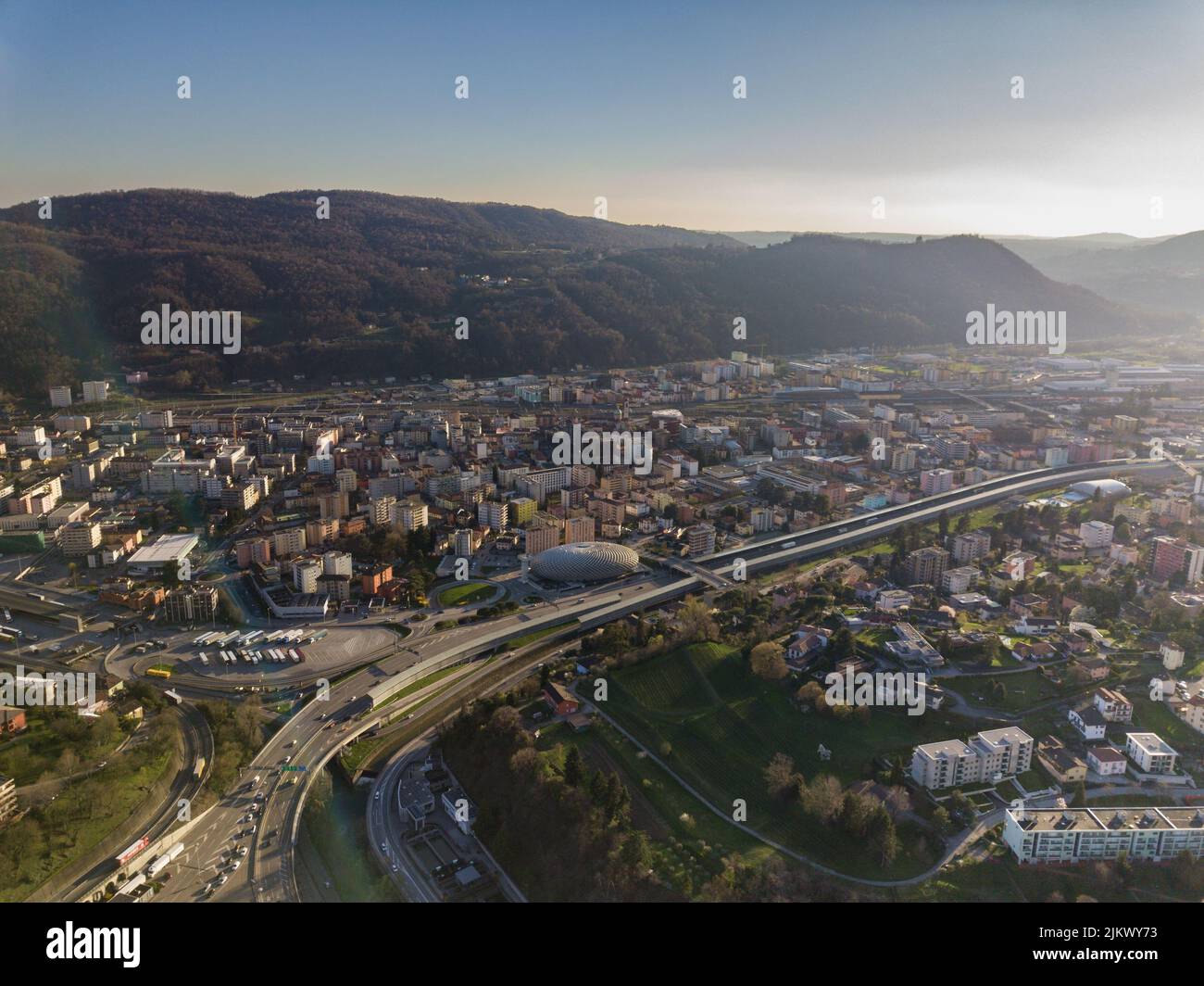 An aerial view of Vacallo Morbio Mendrisiotto Chiasso, Balerna, Ticino ...
