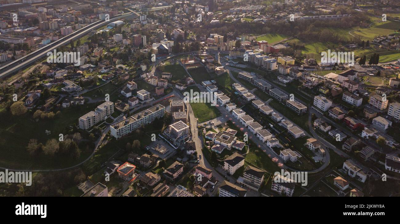 An aerial view of Vacallo Morbio Mendrisiotto Chiasso, Balerna, Ticino ...
