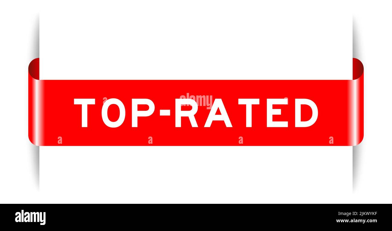 Red color inserted label banner with word top-rated on white background ...