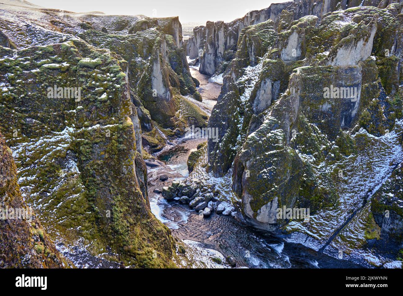 Wiggly winding canyon, Southern Iceland. River winds through steep ...