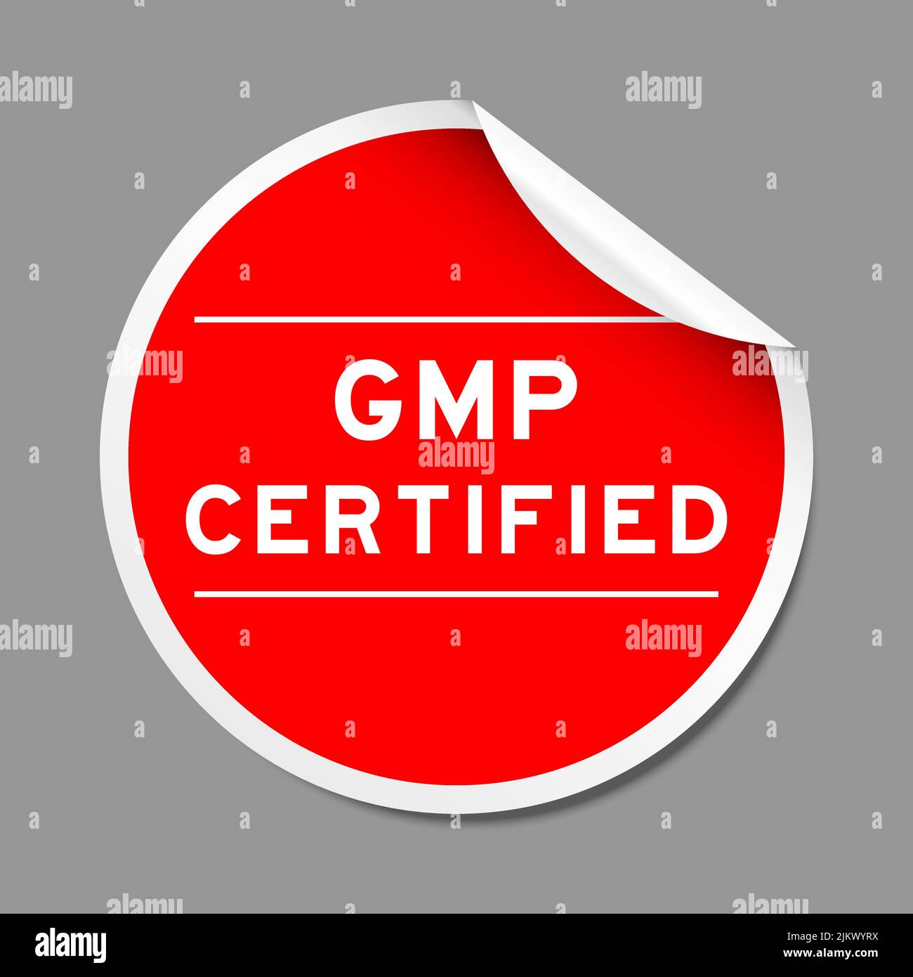Red color peel sticker label with word GMP (Good manufacturing practice ...