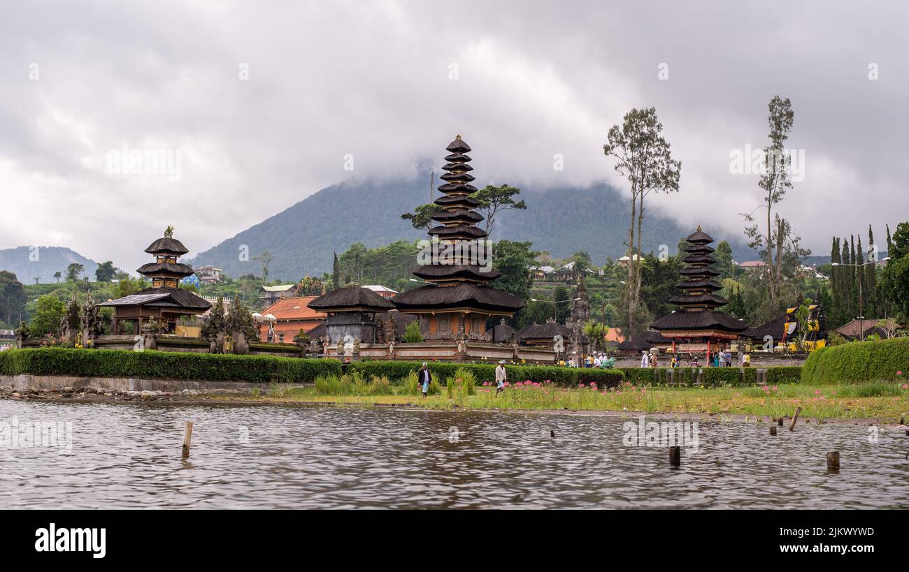 The famous Pura Bratan Temple on a lake in Bali, Indonesia Stock Photo ...