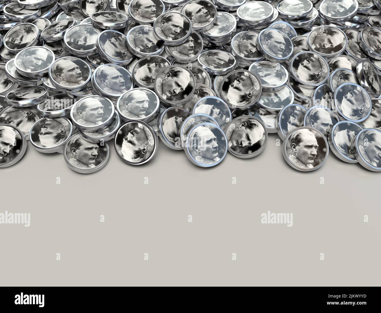 A closeup of Mustafa Kemal Ataturk icons in grayscale with grayscale ...