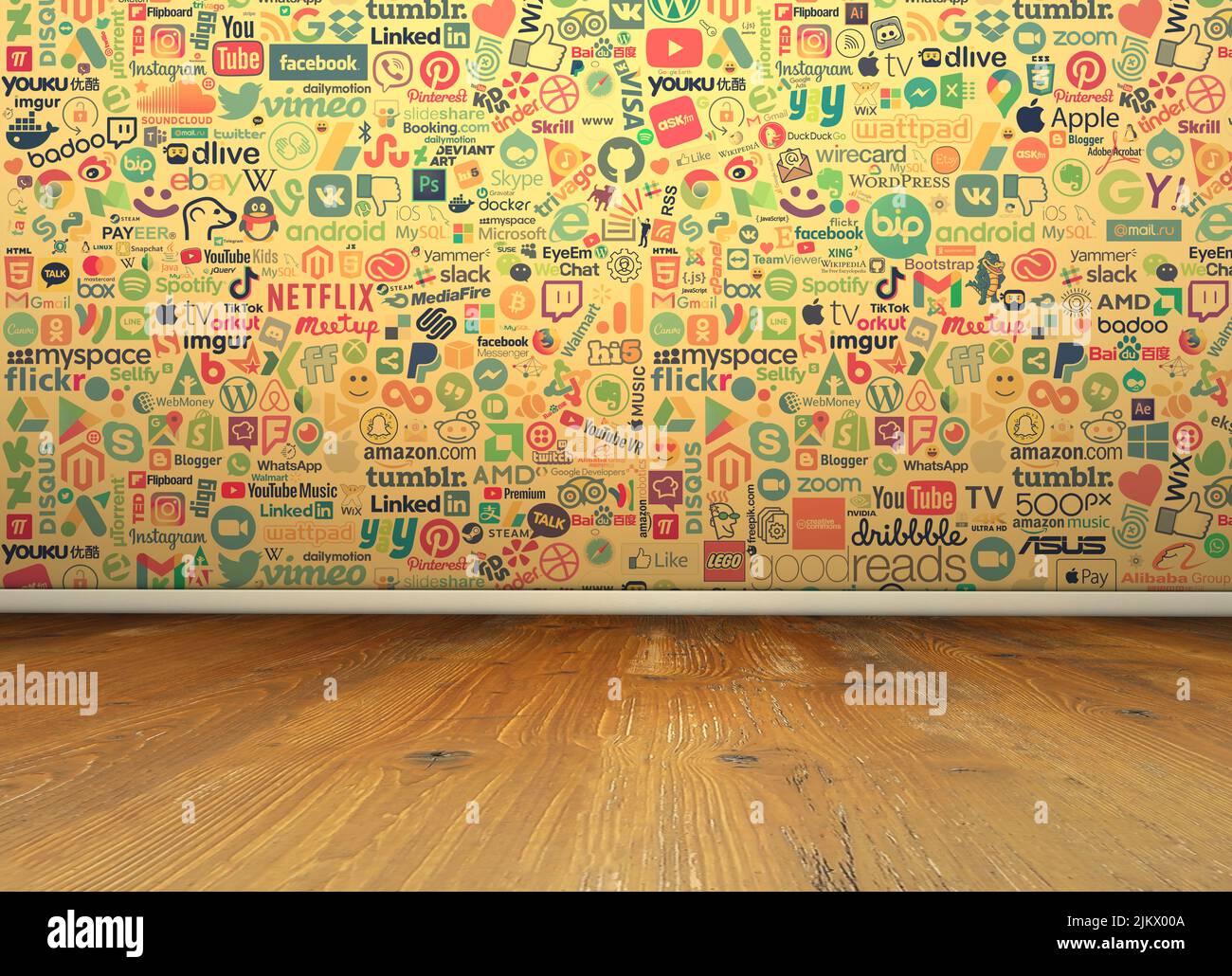 A closeup shot of different Social Media icons on a wall Stock Photo ...