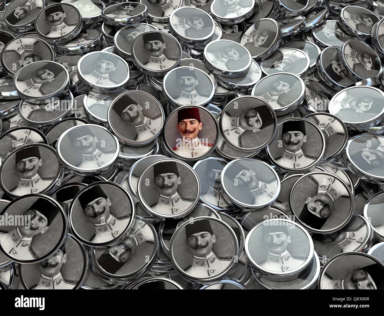 A closeup of Mustafa Kemal Ataturk icons in grayscale Stock Photo - Alamy
