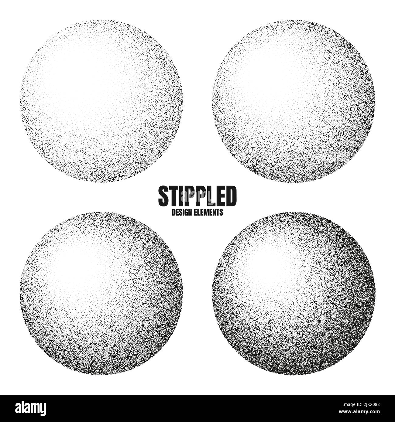 Round shaped dotted objects, stipple elements. Fading gradient ...